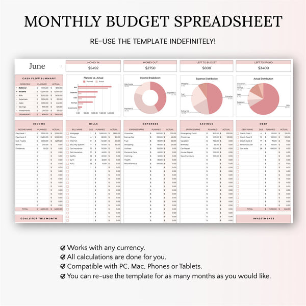 Monthly Budget Spreadsheet - Easy to Use Budget Spreadsheet for Google ...